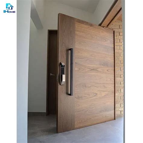Front Entry Solid Wood Glass Panels Pivot Door With Fixed Window Design