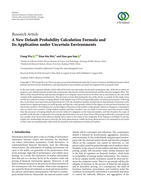 Pdf A New Default Probability Calculation Formula And Its Application