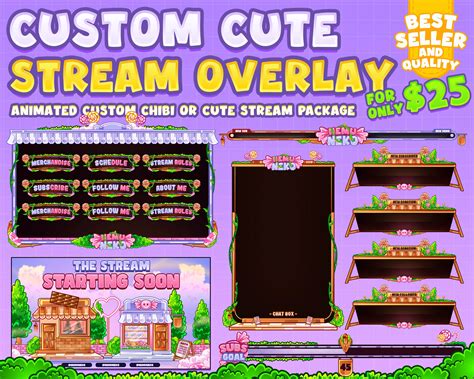 Custom Cute Stream Overlay Package Twitch Overlay Commissions Custom Stream Package By