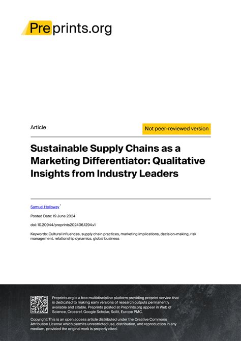 Pdf Sustainable Supply Chains As A Marketing Differentiator