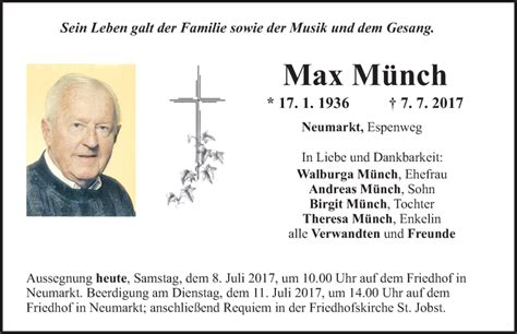 Traueranzeigen Von Max Münch Trauer Nn De