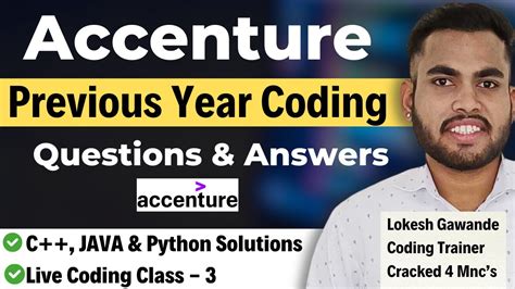 Accenture Coding Questions 2024 Day 4 Live Class 3accenture Previous Year Questions