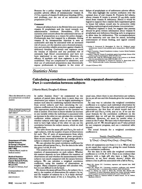 Calculating Correlation Coefficients With Repeated Observations Part 2 Pdf Clinical