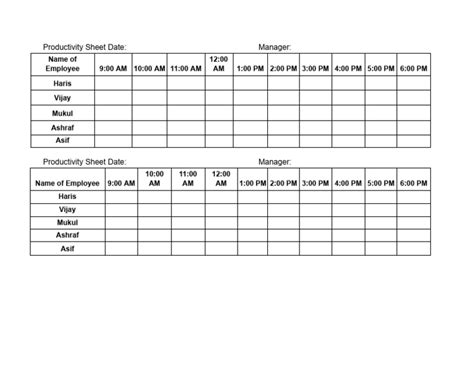 Productivity Sheet Pdf