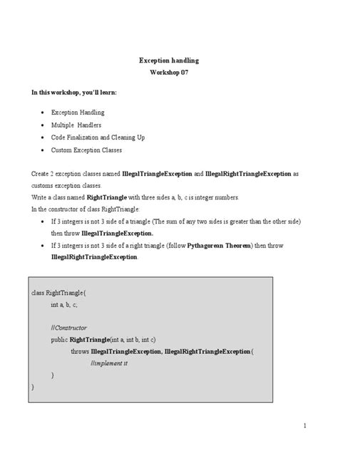 Workshop 07 In This Workshop Youll Learn Exception Handling Pdf