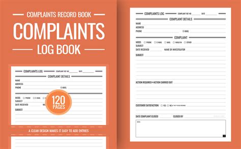Complaints Log Book Complaints Record Book Complaints