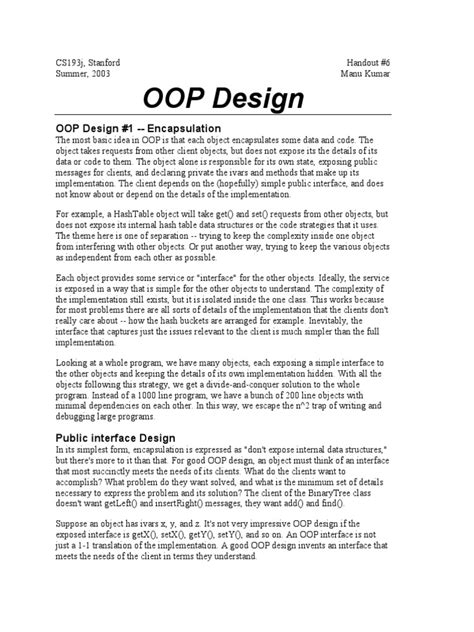 Oop Design 1 Encapsulation Pdf Object Oriented Programming