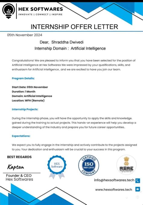 Shraddha Dwivedi On Linkedin Artificialintelligence Aiinternship Hexsoftware Learning