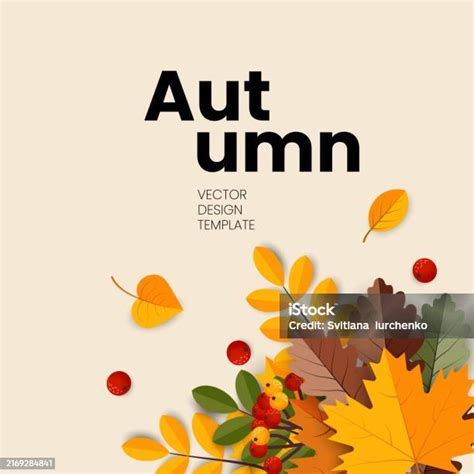 가을 밝은 배너 표지 카드 또는 나뭇잎이 있는 포스터 광고 웹 소셜 미디어용 템플릿입니다 벡터 일러스트 레이 션 0명에 대한 스톡 벡터 아트 및 기타 이미지 Istock