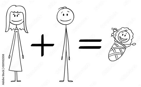Vector Cartoon Stick Figure Drawing Conceptual Illustration Of Conceptual Formula Of Woman Plus