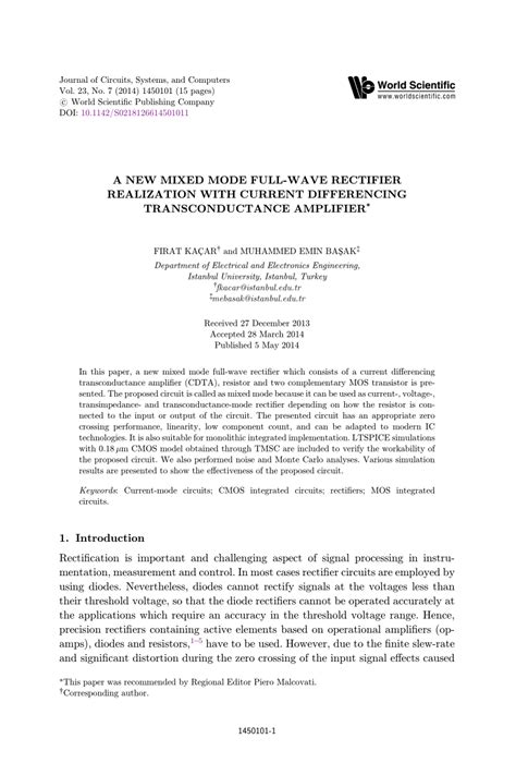 Pdf A New Mixed Mode Full Wave Rectifier Realization With Current Differencing