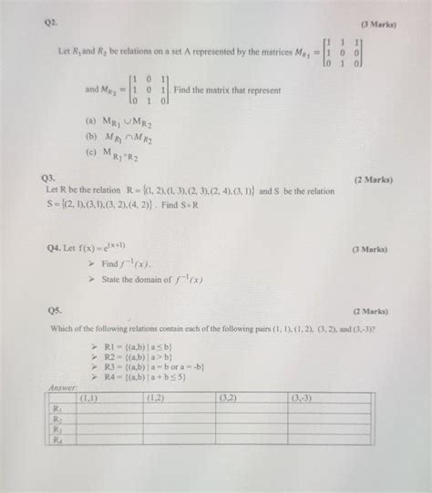Solved Marks Let R And Ry Be Relations On A Set A Chegg