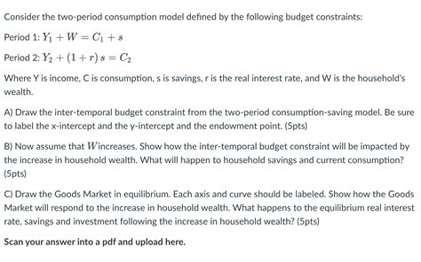 Solved Consider The Two Period Consumption Model Defined By