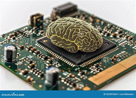 Futuristic Brain Model On Circuit Board Representing Advanced Technology And Artificial