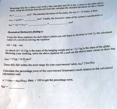 Solved Values In The Table Above Work Then Calculate And Fll Imdc