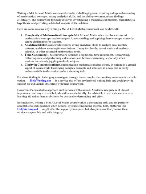 Mei A Level Maths Coursework Pdf