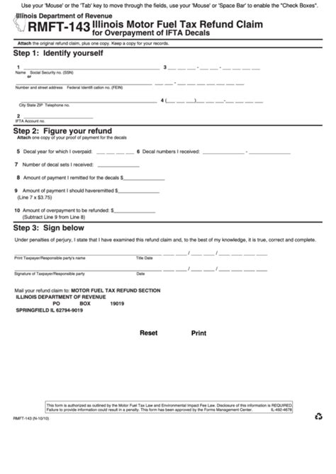 Fillable Form Rmft 143 Illinois Motor Fuel Tax Refund Claim For