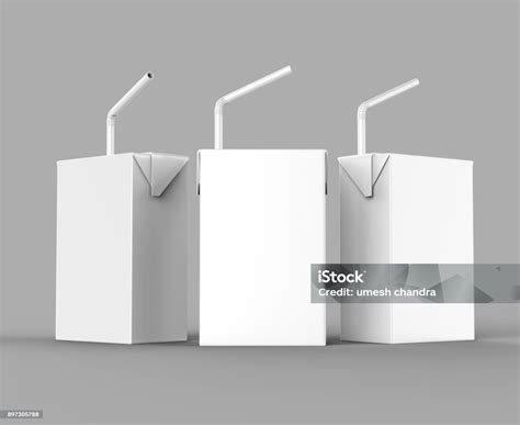 짚으로 빈 화이트 Tetra 패킷 판지 주스 및 우유 팩 화이트 현실적인 렌더링 모의 서식 파일을 디자인 합니다 3 차원 일러스트 레이 션 주름빨대에 대한 스톡 사진 및