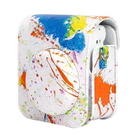 Fujifilm Instax Mini 12용 페인트 전신 가죽 케이스 카메라 가방스트랩 포함스플래시 잉크 수채화