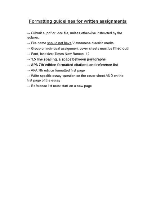Formatting Guidelines For Written Assignments Pdf Or Doc File Unless Otherwise Instructed By