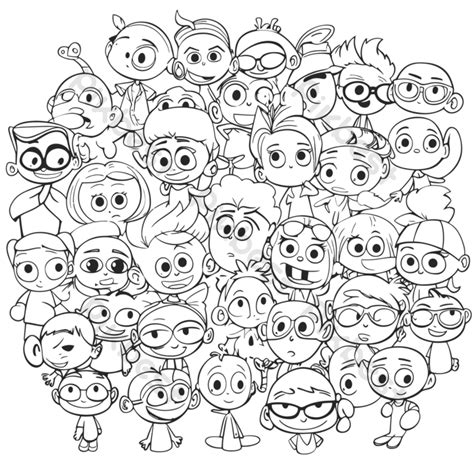 Cartoon Character Sketch Drawing Of Many Characters Outline Vector Png