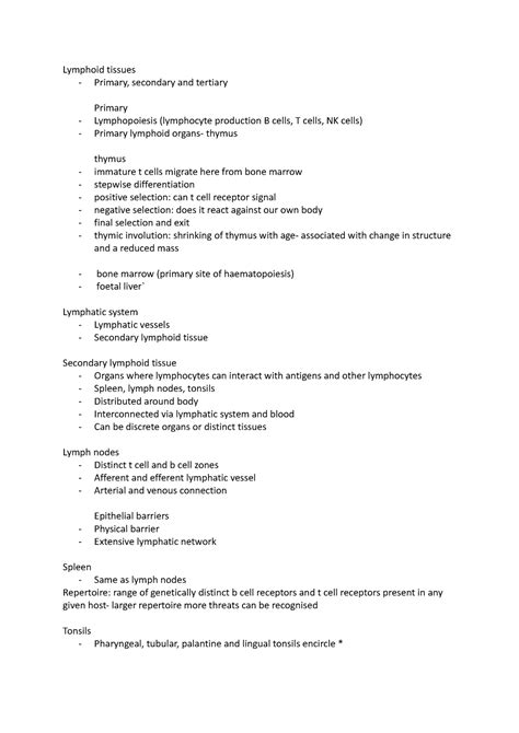 Lymphoid Tissues Lecture Notes Lymphoid Tissues Primary