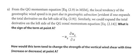 Solved A ﻿from The Qg Momentum Equation Eq 29 ﻿in