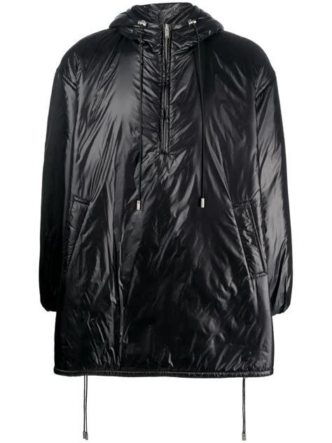 Saint Laurent Cassandre Logo Embossed Hooded Raincoat Black Farfetch