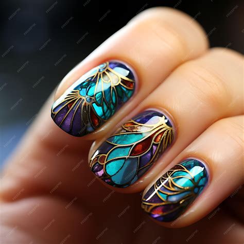 Premium Ai Image Stained Glass Nails Design Stained Glassinspired