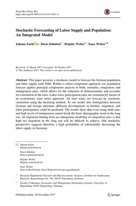 Pdf Stochastic Forecasting Of Labor Supply And Population An
