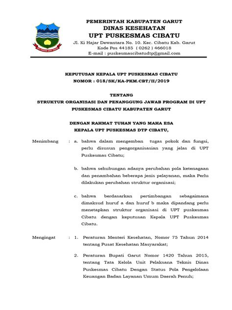 018 Sk Struktur Organisasi Dan Penanggung Jawab Program Tahun 2019 Pdf