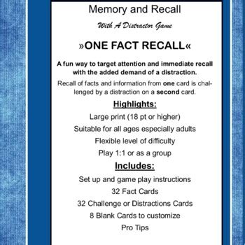 Memory And Recall With A Distraction Game ONE FACT RECALL By Speech Unleashed
