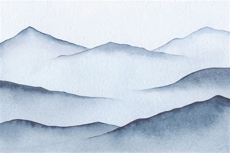 추상적인 수채화 배경은 파란색과 회색 음영으로 겨울 산의 탁 트인 전망을 가지고 있습니다 겨울에 대한 스톡 벡터 아트 및 기타 이미지 겨울 경관 곤색 Istock