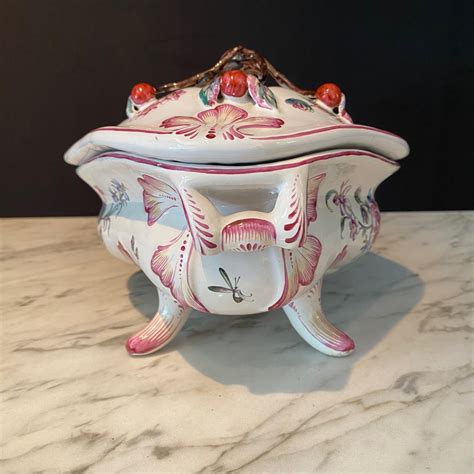 French Porcelain Barbotine Faience Majolica Jardiniere Or Tureen And