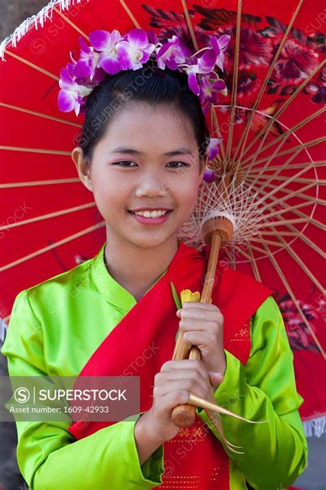 Thailand Chiang Mai Chiang Mai Flower Festival Portrait Of Girl In