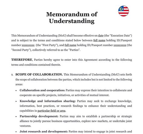 Memorandum Of Understanding In Malaysia Download Template