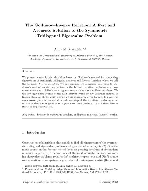 Pdf The Godunov Inverse Iteration A Fast And Accurate Solution To