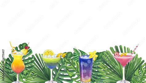 Banner Cocktails Sex On The Beach Tequila Sunrise Cosmopolitan Daiquiri Tropical Leaves