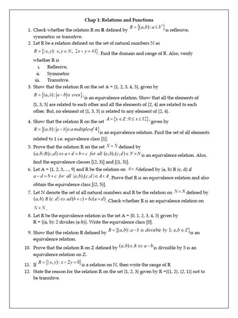 Chapter 1 Relations And Functions Pdf Function Mathematics