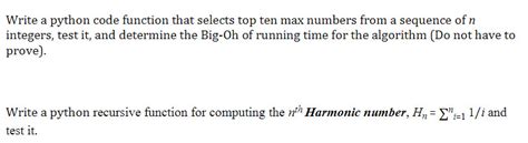 Solved Write A Python Code Function That Selects Top Ten Max