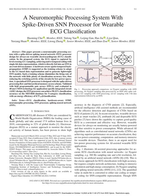 Pdf A Neuromorphic Processing System With Spike Driven Snn Processor For Wearable Ecg