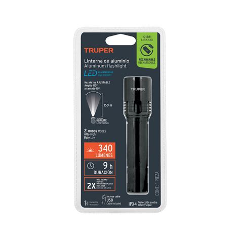 Linterna Led Recargable De Aluminio 340 Lm Truper Linternas
