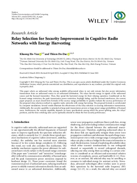 Pdf Relay Selection For Security Improvement In Cognitive Radio Networks With Energy Harvesting