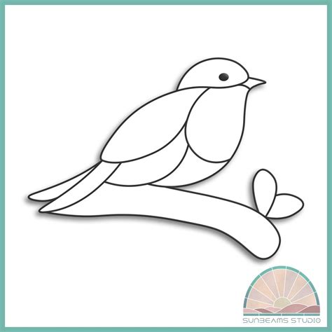 European Robin Bird Stained Glass Pattern Modern Suncatcher Diy