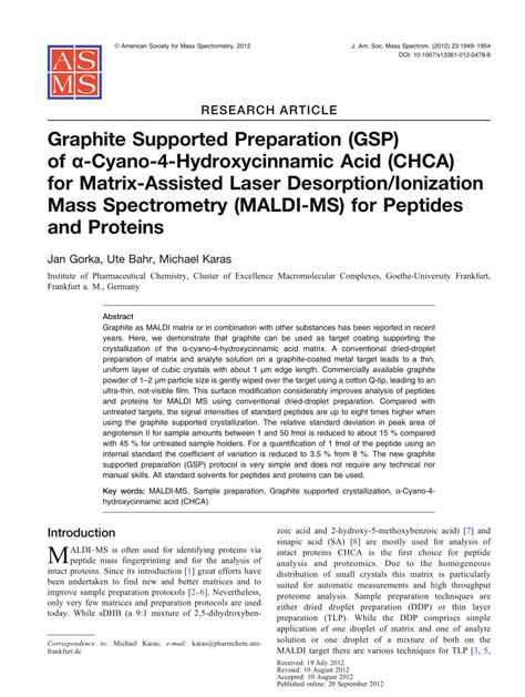Pdf Graphite Supported Preparation Gsp Of α Cyano 4 Hydroxycinnamic