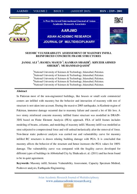 Pdf Seismic Vulnerability Assessement Of Masonry Infill Reinforced