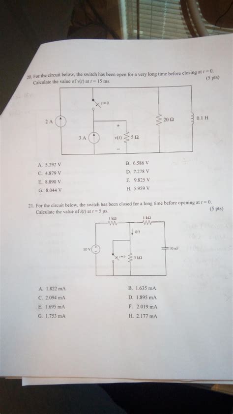 Solved 20 For The Circuit Below The Switch Has Been Open Chegg Com
