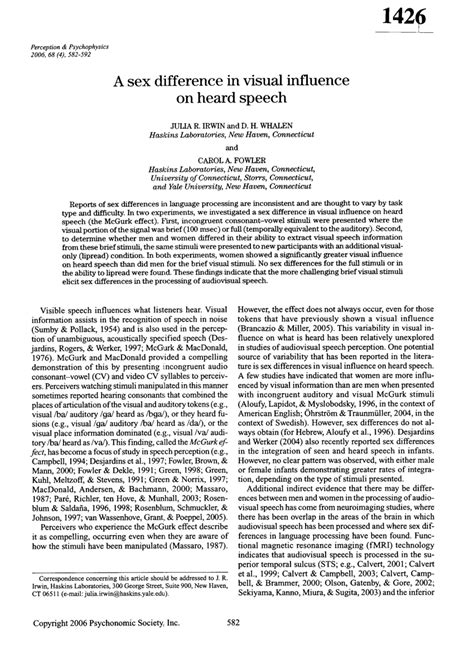 Pdf A Sex Difference In Visual Influence On Heard Speech