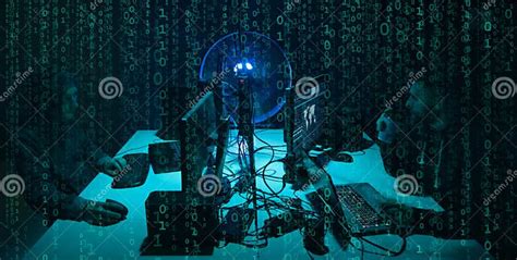 Wanted Hackers Coding Virus Ransomware Using Laptops And Computers Cyber Attack System