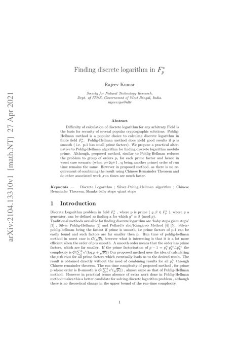 Pdf Finding Discrete Logarithm In Fp